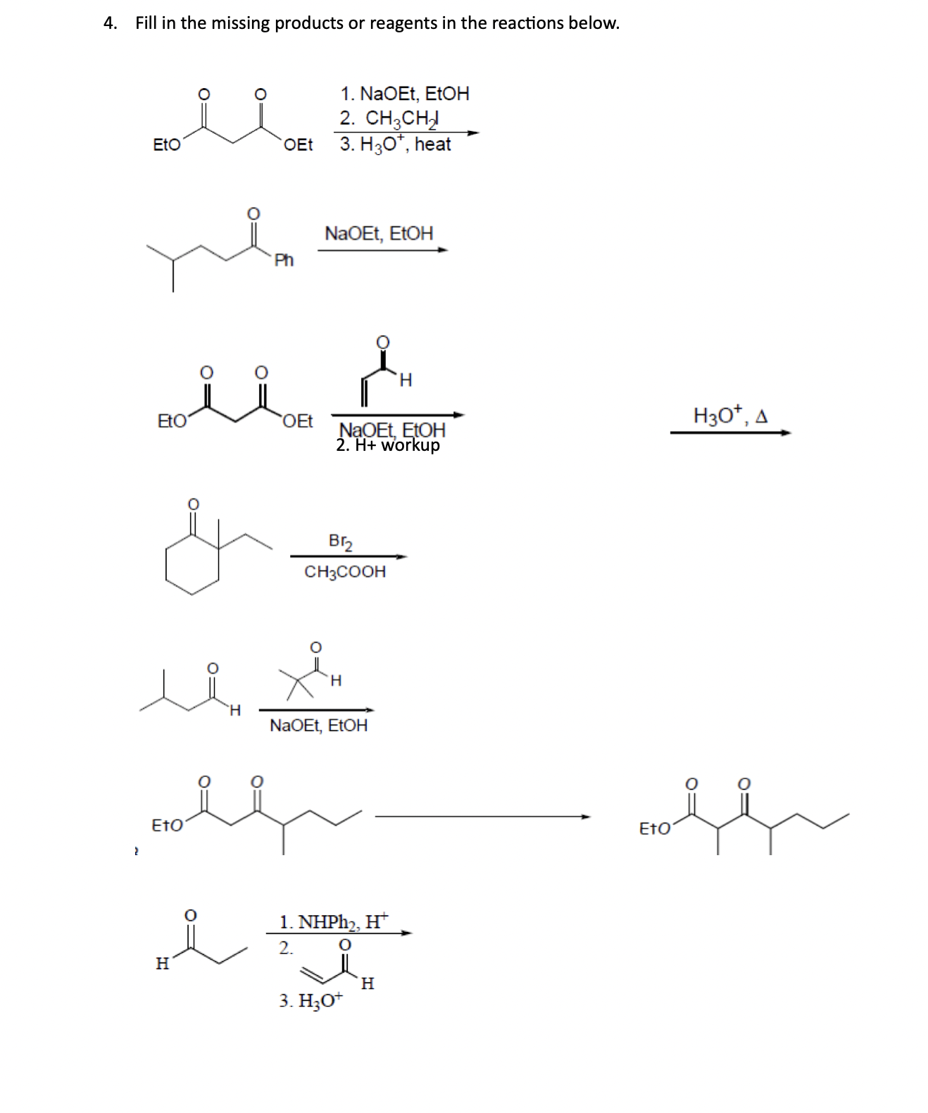 Solved DO ALL!!!! Fill in the missing products or reagents | Chegg.com