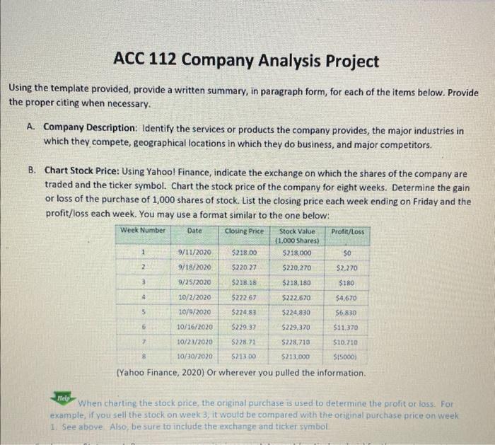 Solved ACC 112 Company Analysis Project Jsing the template | Chegg.com