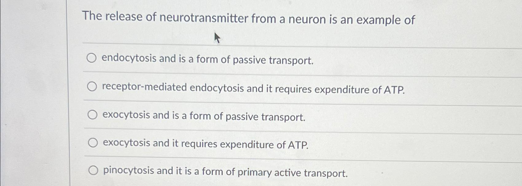 Solved The release of neurotransmitter from a neuron is an | Chegg.com