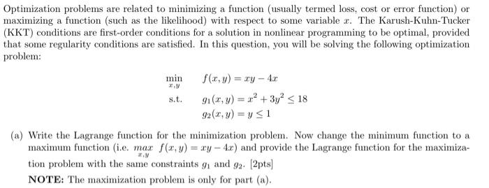 Solved Optimization problems are related to minimizing a | Chegg.com
