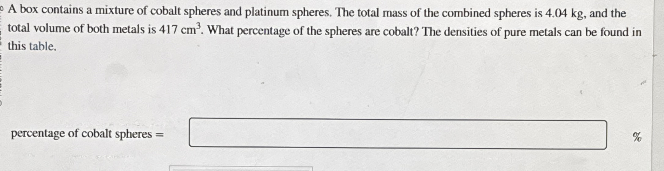 Solved A box contains a mixture of cobalt spheres and | Chegg.com