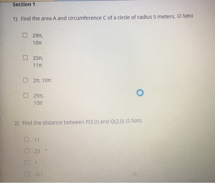 Solved Section 1 1) Find the area A and circumference C of a | Chegg.com