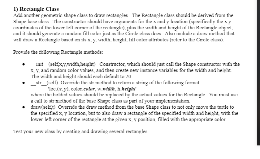 1) Rectangle Class Add another geometric shape class | Chegg.com