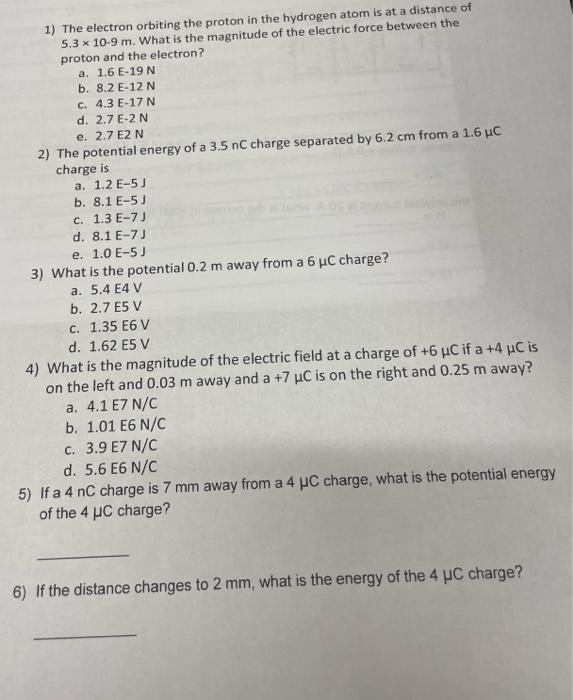 Solved 1 The Electron Orbiting The Proton In The Hydrogen