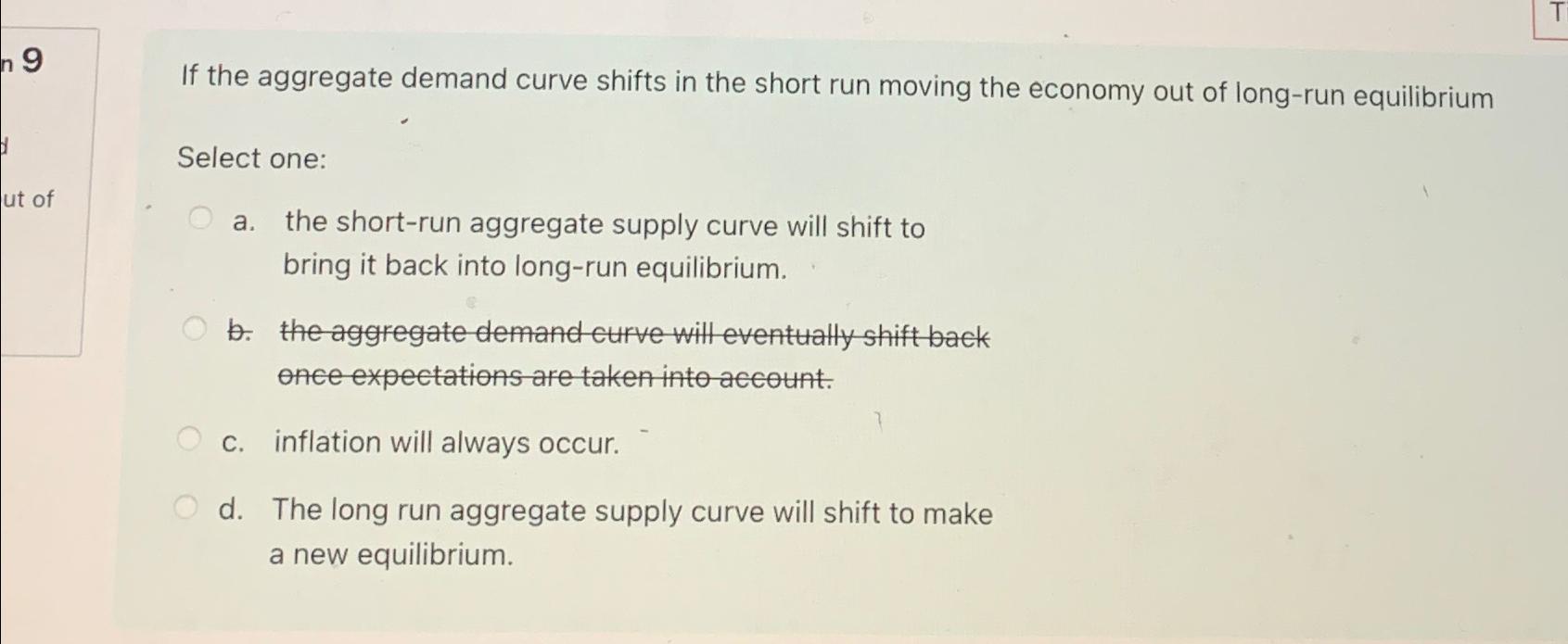 Solved If the aggregate demand curve shifts in the short run | Chegg.com