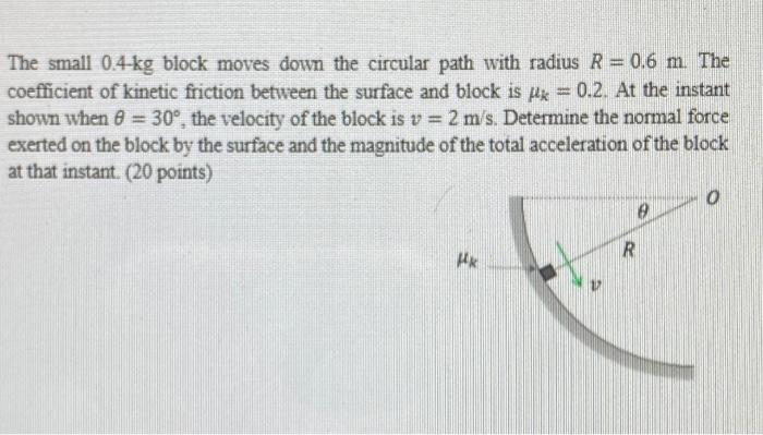 Solved The small 0.4-kg block moves down the circular path | Chegg.com