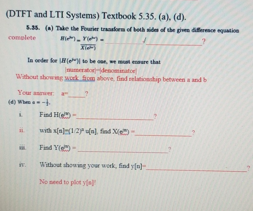 Solved (DTFT and LTI Systems) Textbook 5.35. (a), (d). 5.35. | Chegg.com