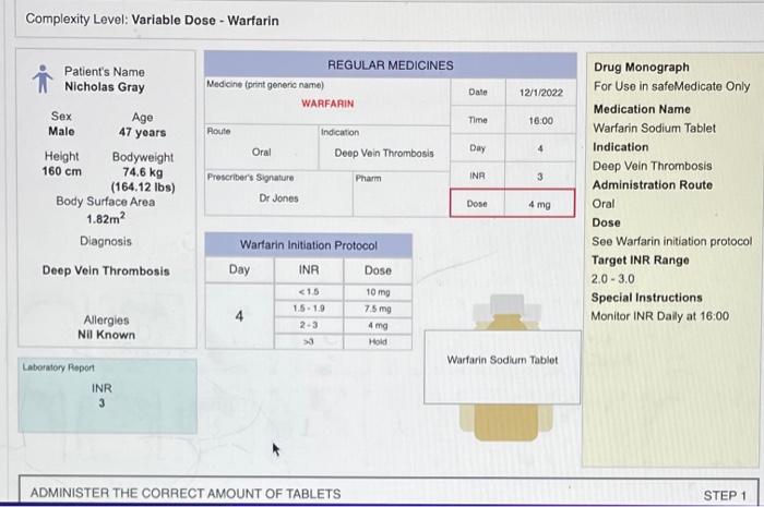 Complexity Level: Variable Dose - Warfarin Patient's | Chegg.com