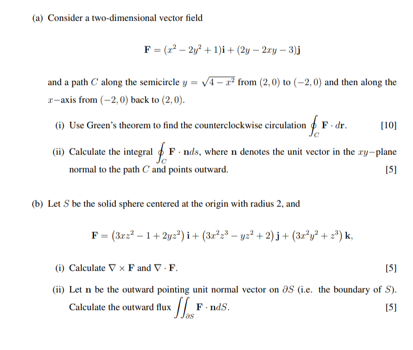 Solved (a) Consider a two-dimensional vector field F = (x2 – | Chegg.com