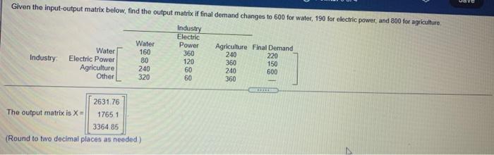 Solved Given The Input Output Matrix Below Find The Output