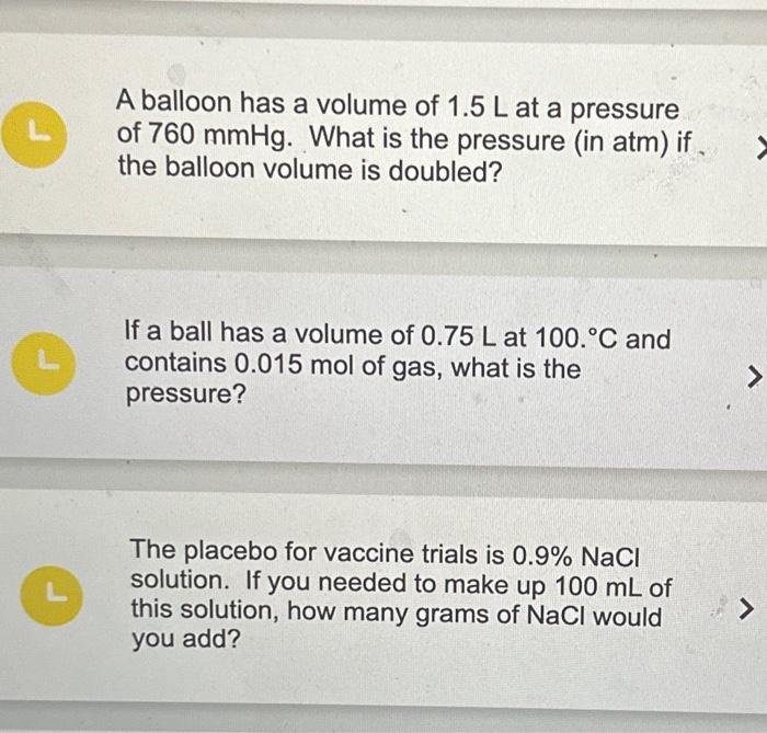 Solved A balloon has a volume of 1.5 L at a pressure of | Chegg.com