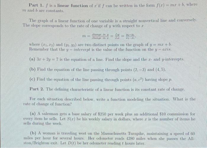 Solved Part 1. f is a linear function of r if f can be | Chegg.com