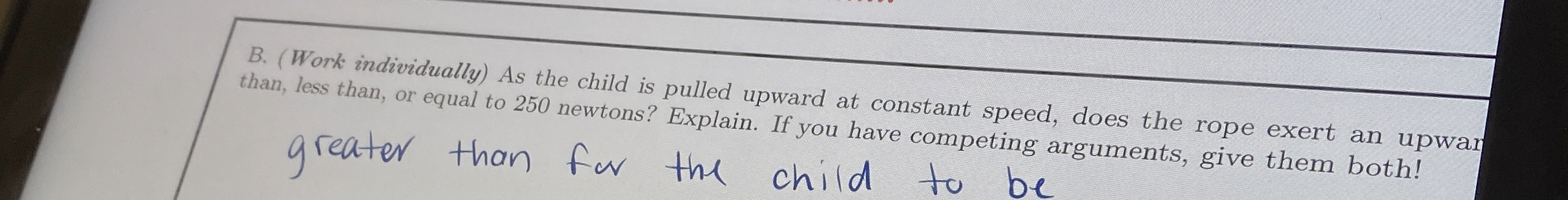 Solved B. (Work individually) ﻿As the child is pulled upward | Chegg.com