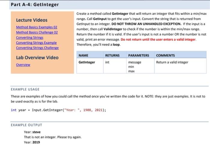 Create A Method Called Getinput That Will Ask The 