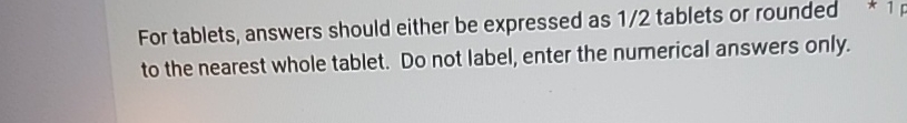 Solved For tablets, answers should either be expressed as 12 | Chegg.com