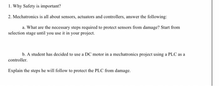 Solved mechatronics lab 1 , task 1 plz solve qustion 1 and 2 | Chegg.com