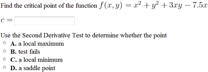 Solved Find the critical point of the function f(x, y) = X2 | Chegg.com