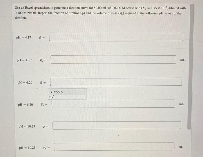 Solved Use an Excel spreadsheet to generate a titration | Chegg.com