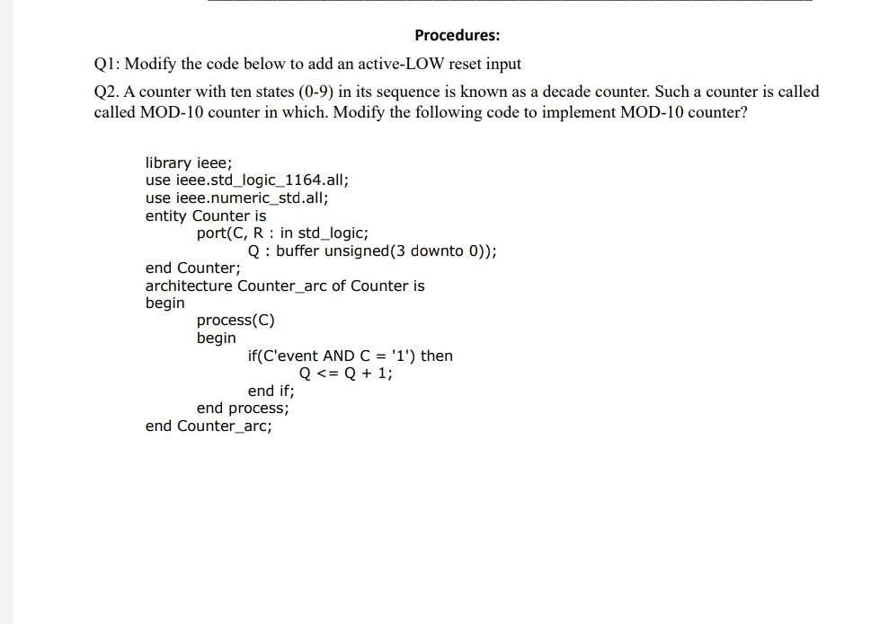Solved Procedures: Q1: Modify the code below to add an | Chegg.com