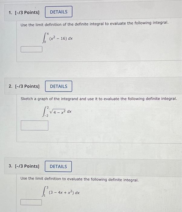 Solved 1. (-/3 Points) DETAILS Use the limit definition of | Chegg.com
