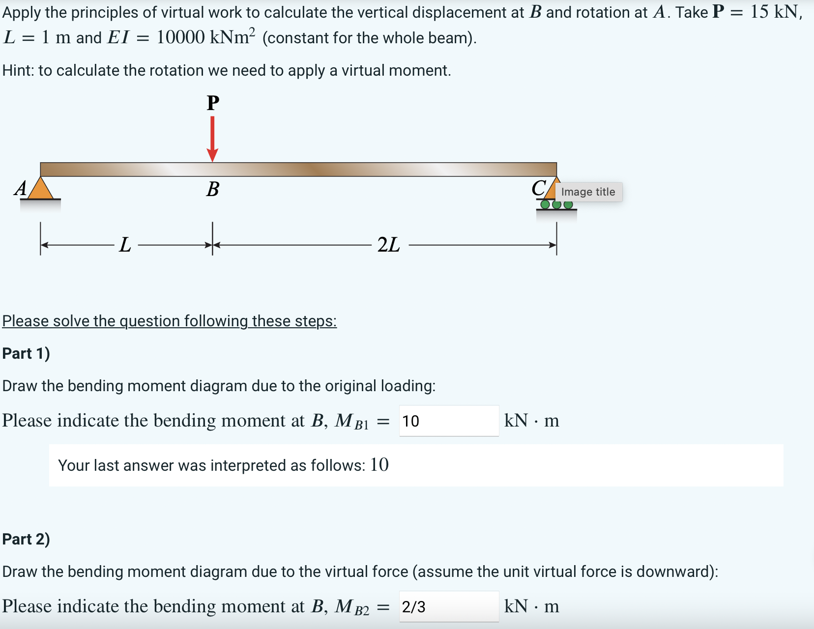 Solved Part 2)Draw the bending moment diagram due to the | Chegg.com