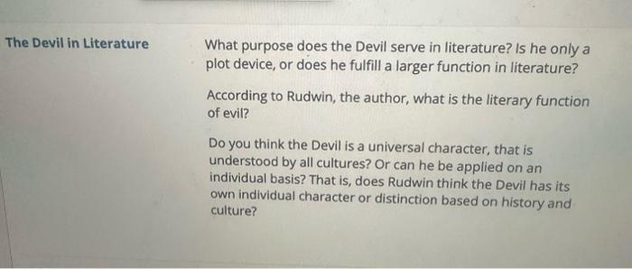 The Devil in Literature What purpose does the Devil | Chegg.com