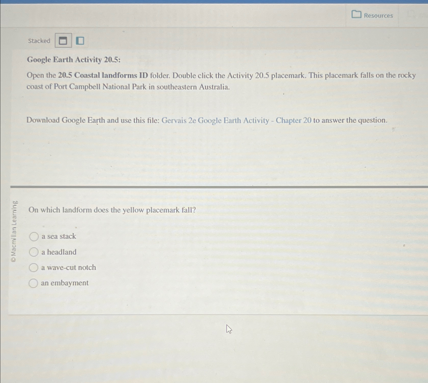 Solved ResourcesStackedGoogle Earth Activity 20.5:Open the | Chegg.com
