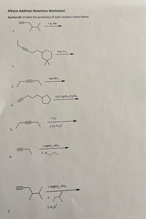 Solved Alkyne Addition Reactions Worksheet Section M1: | Chegg.com