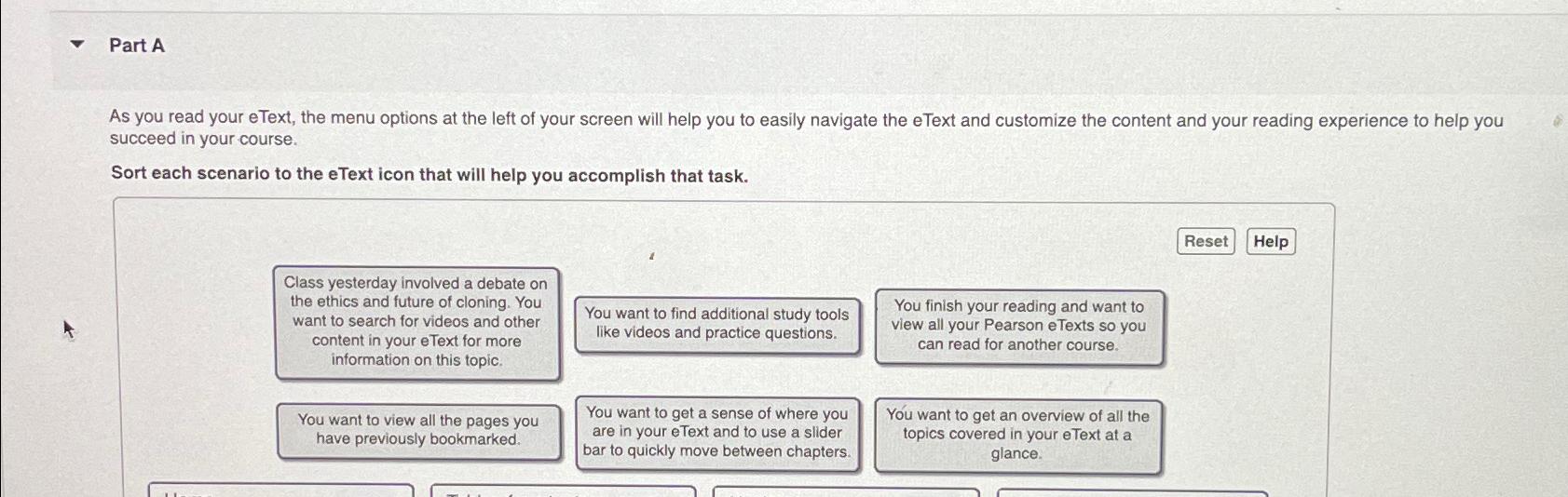 Solved Part AAs you read your eText, the menu options at the | Chegg.com