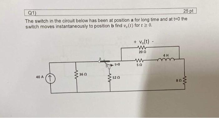 Solved The switch in the circuit below has been at position | Chegg.com