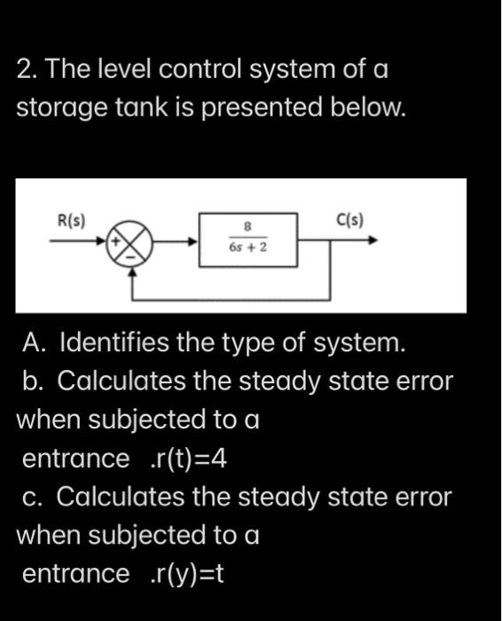 Solved 2. The level control system of a storage tank is | Chegg.com