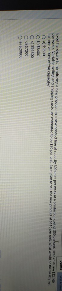 Solved Excel hardware is introducing a new product on a new | Chegg.com