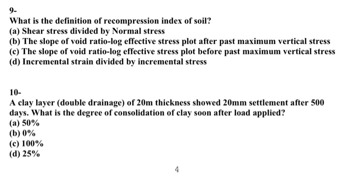 Solved 9- What is the definition of recompression index of | Chegg.com