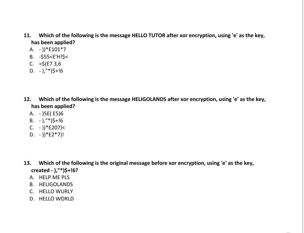 Solved Xor Encryption The Ascii Character Set Dec Hex 6600
