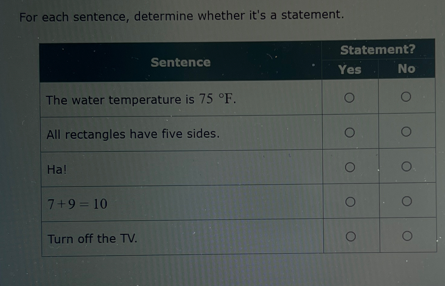 Solved For each sentence, determine whether it's a | Chegg.com