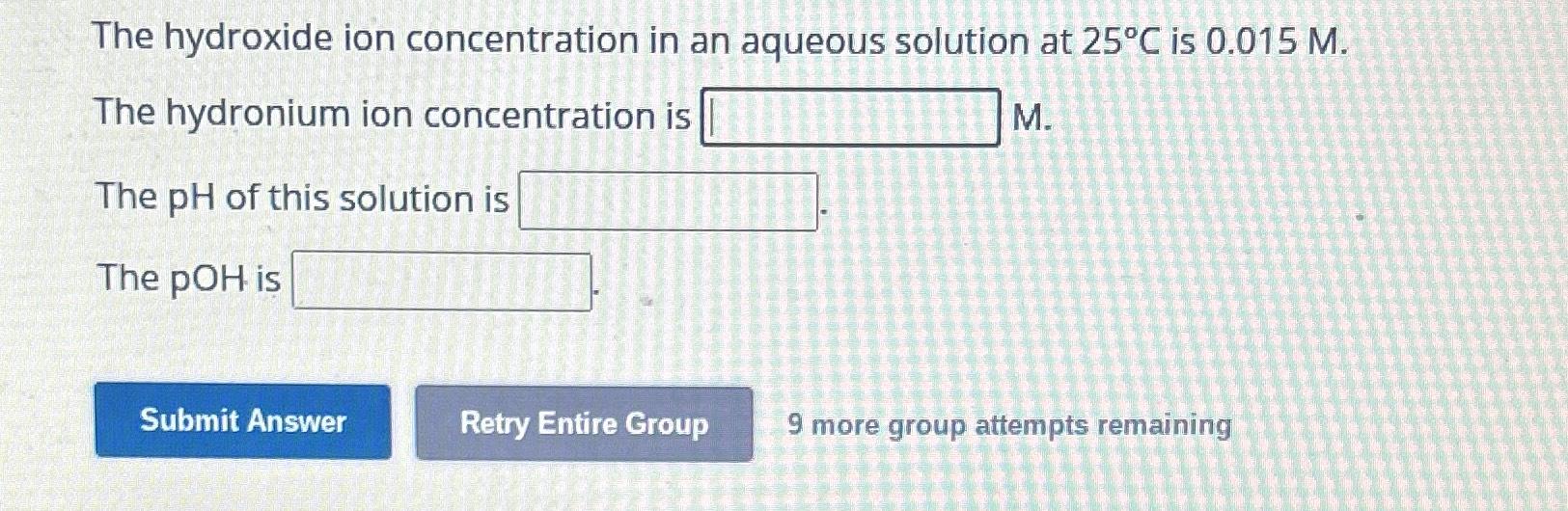 Solved The hydroxide ion concentration in an aqueous | Chegg.com
