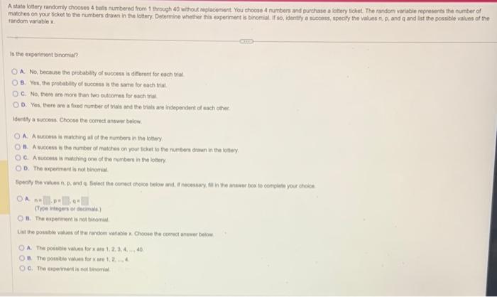 Solved A state lotery randomly chooses 4 balls numbered from | Chegg.com