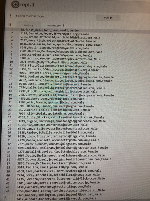 Solved Write a program to Read the file called mydata.csv | Chegg.com