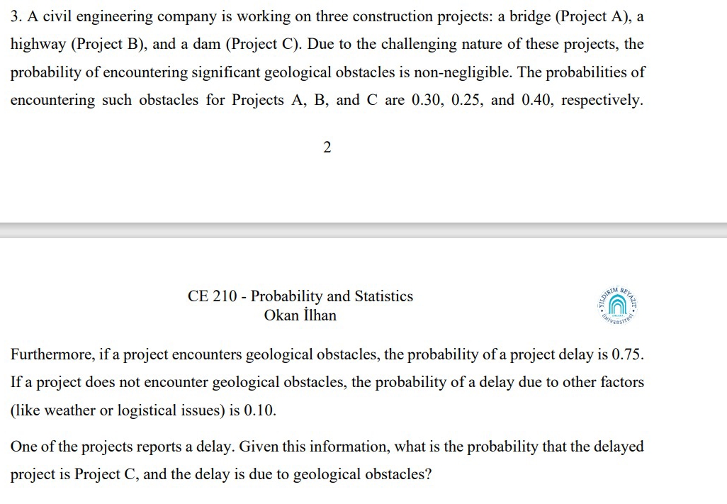 Solved A civil engineering company is working on three | Chegg.com