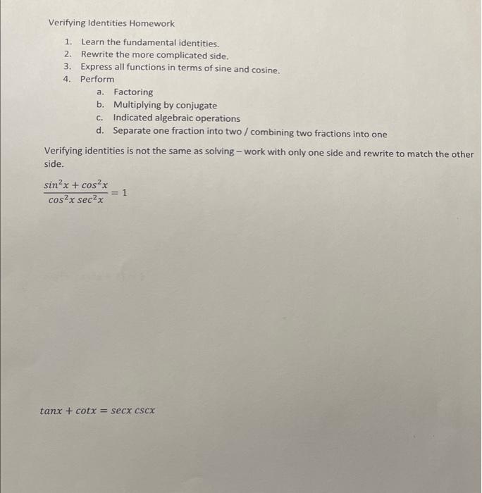 Solved Verifying Identities Homework 1. Learn the | Chegg.com