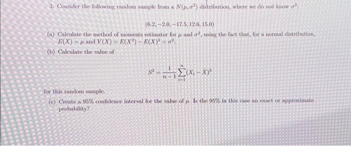 Solved 3. Consider the following random kample from a | Chegg.com