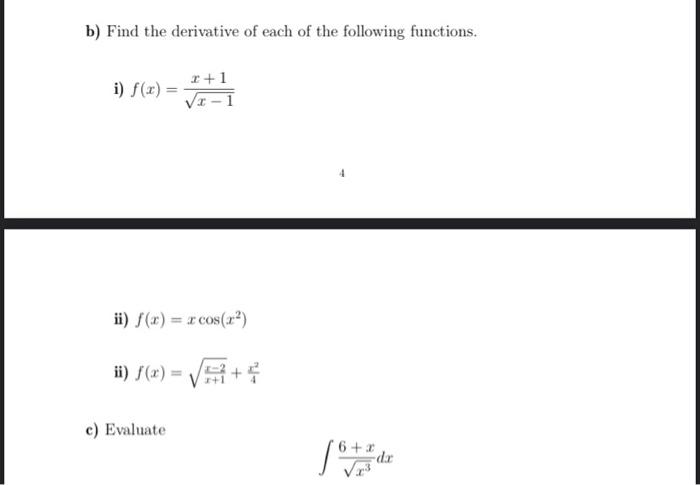 Solved b) Find the derivative of each of the following | Chegg.com