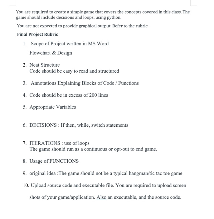 Solved You are required to create a simple game that covers | Chegg.com