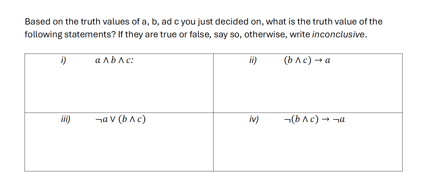 Solved Based on the truth values of \( ﻿a, ﻿b \), ﻿ad \( ﻿c | Chegg.com