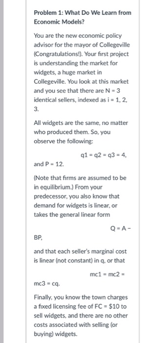 Problem 1: What Do We Learn from Economic Models? You | Chegg.com