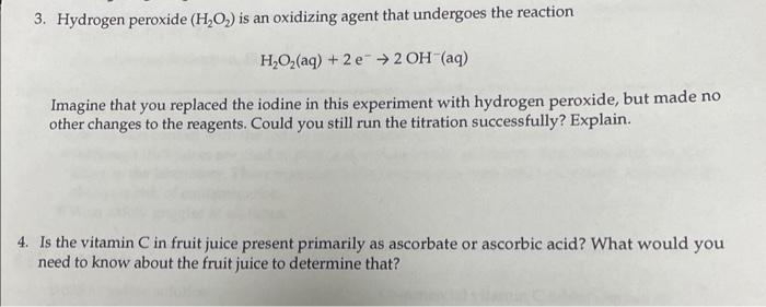 Solved 3. Hydrogen peroxide (H2O2) is an oxidizing agent | Chegg.com