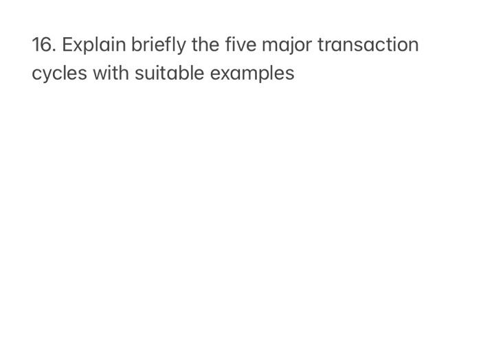 Solved 16. Explain briefly the five major transaction cycles | Chegg.com