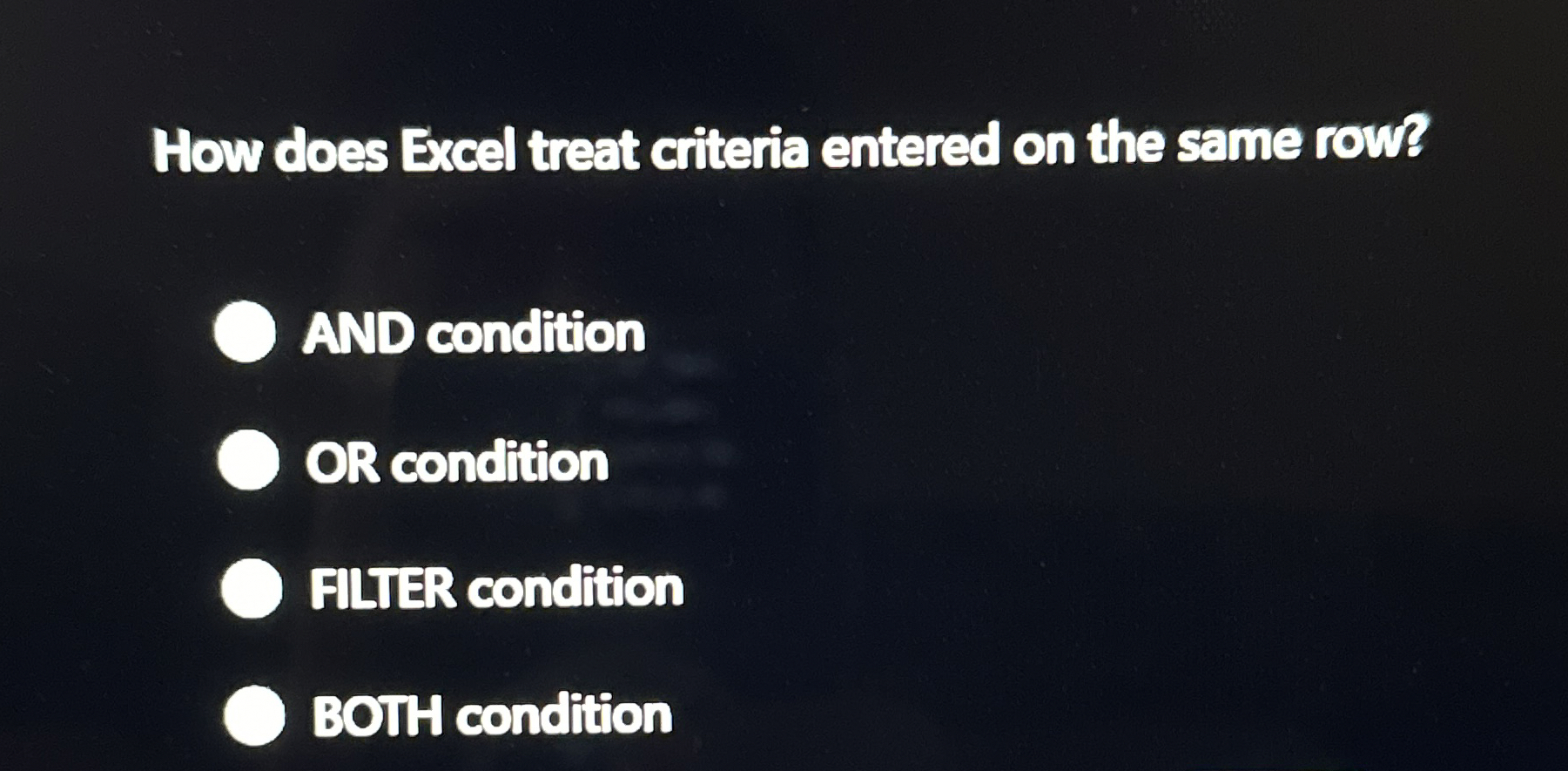 Solved How does Excel treat criteria entered on the same | Chegg.com