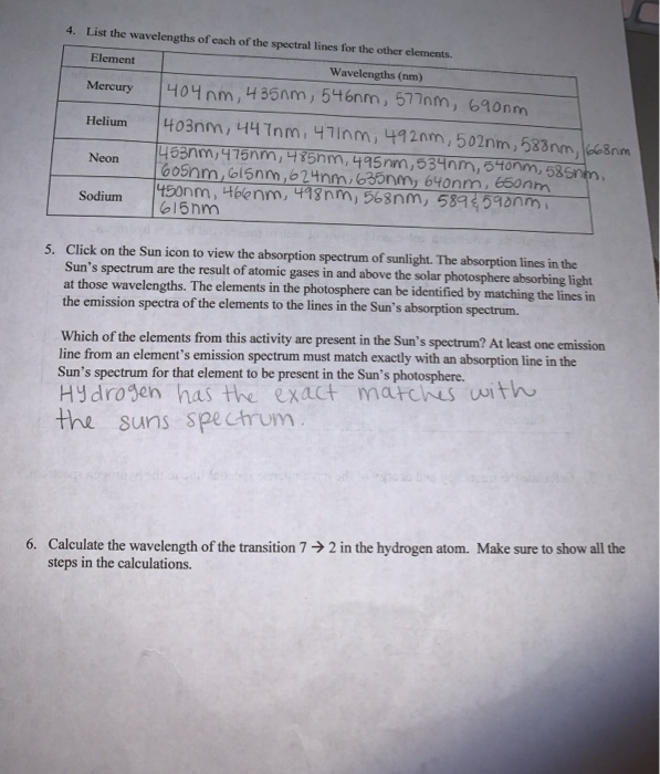 Solved 4. List the wavelengths of each of the spectral lines | Chegg.com