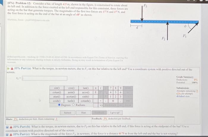 Solved (6\%) Problem 12: Consider a bar, of length 4.5 m, | Chegg.com